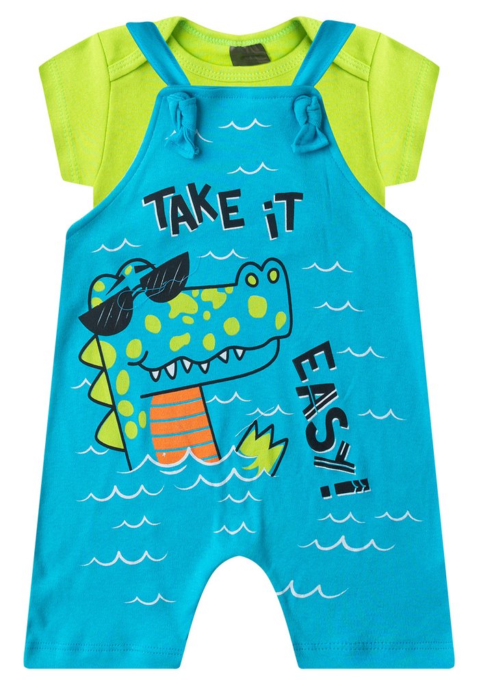 Conjunto Jardineira Jacaré Estiloso + Body Verde Neon – “Take it Easy”